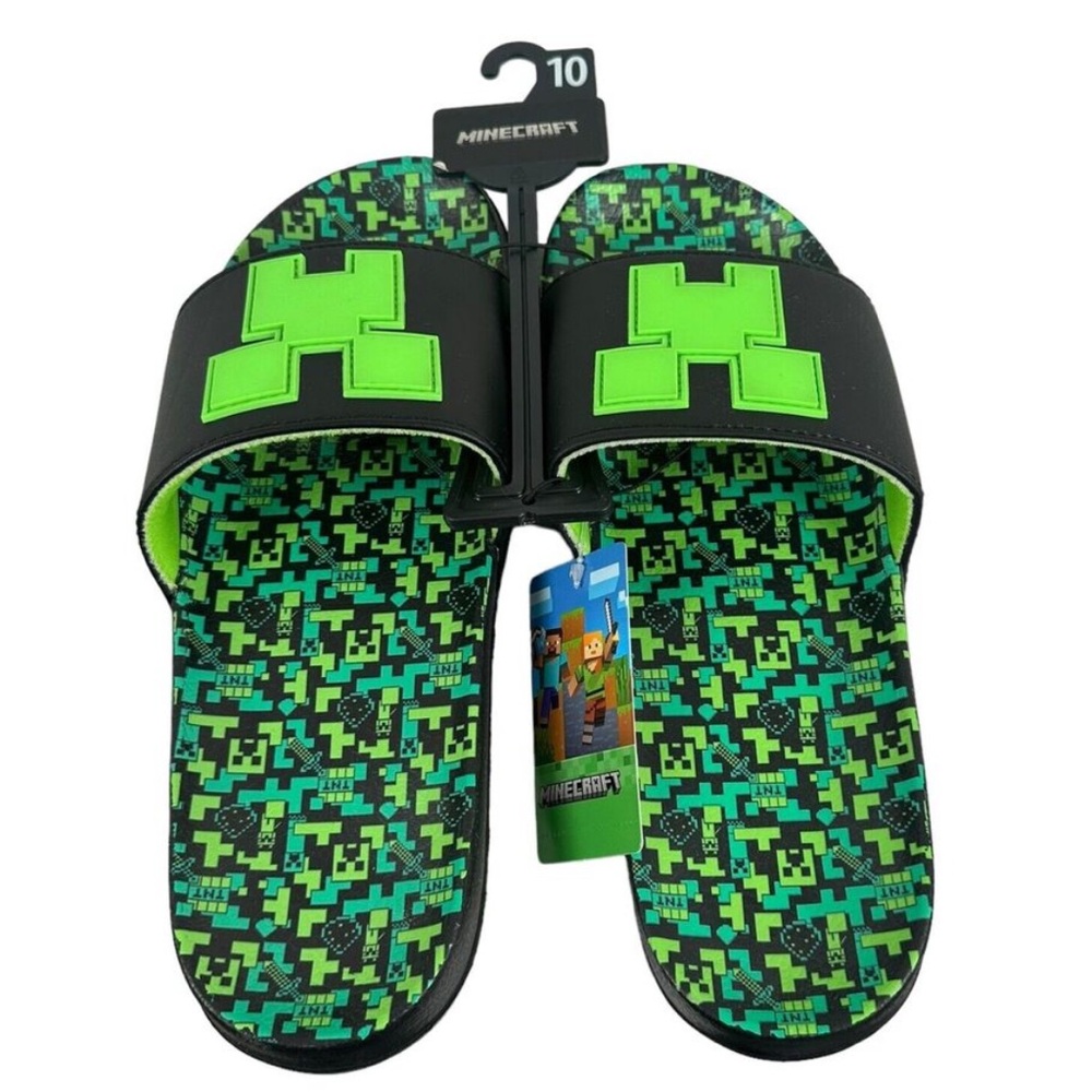 Minecraft Green and Black Slide Sandals NWT - Gem